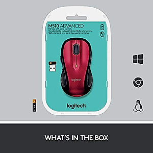 Logitech M510 Wireless Computer Mouse – Comfortable Shape with USB Unifying Receiver, Back/Forward Buttons and Side-to-Side Scrolling - Red