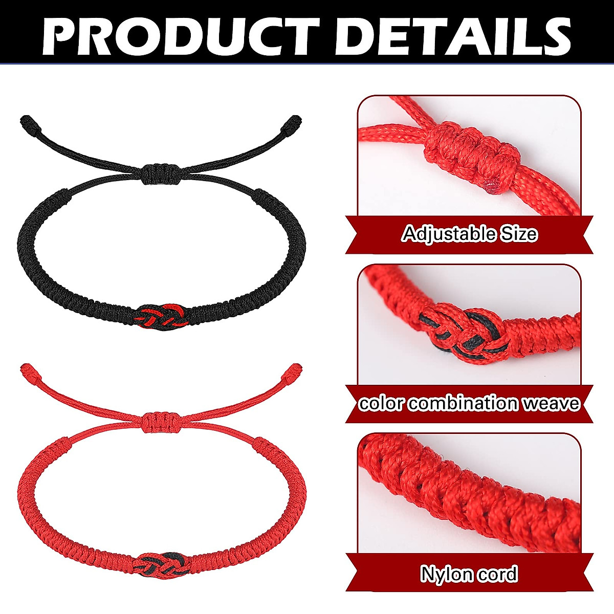 10 Pcs Red Black String Bracelet Fate Matching Couples Bracelets for Protection Red Cord Braided Bracelet Amulet Handmade Good Lucky Knot Bracelet for Friendship Lover Women Men Long Distance Gift
