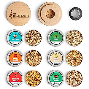 The Royal Grous Cocktail Smoker Kit with Torch - Old Fashioned Cocktail Kit - Bourbon, Whiskey Smoker Infuser Kit, Torch Kit with Chimney Smoker, Jigger, Ice Mold, Mixing Spoon, 6 Wood Chips Flavors, Smoke Board, Recipes (No Butane)