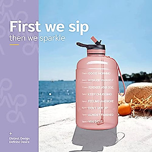 Venture Pal Half Gallon Water Bottle with 2 Lids, Large 64 oz Water Jug with Motivational Time Marker to Ensure You Drink Enough Water-Light Pink