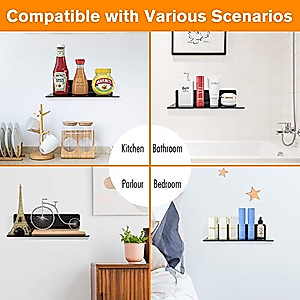 VZINO Small Adhesive Wall Shelf Set of 4, No Drill Acrylic Floating Shelves for Expand Space, Preppy Room Decor, Small Display Shelf for Smart Speaker /Action Figures with Cable Organizer