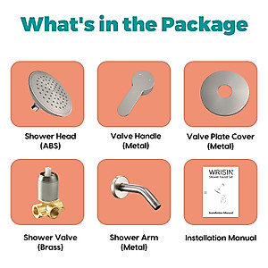 WRISIN Shower Faucet Set Brushed Nickel, Shower Valve and Trim Kit with 6 Inch Shower Head, Shower Valve Kit