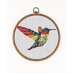 Mandala Hummingbird K309 Counted Cross Stitch KIT#2. Threads, Needles, Fabric, Clippers, Needle Threader and Printed Pattern Inside. Embroidery Pattern Kit