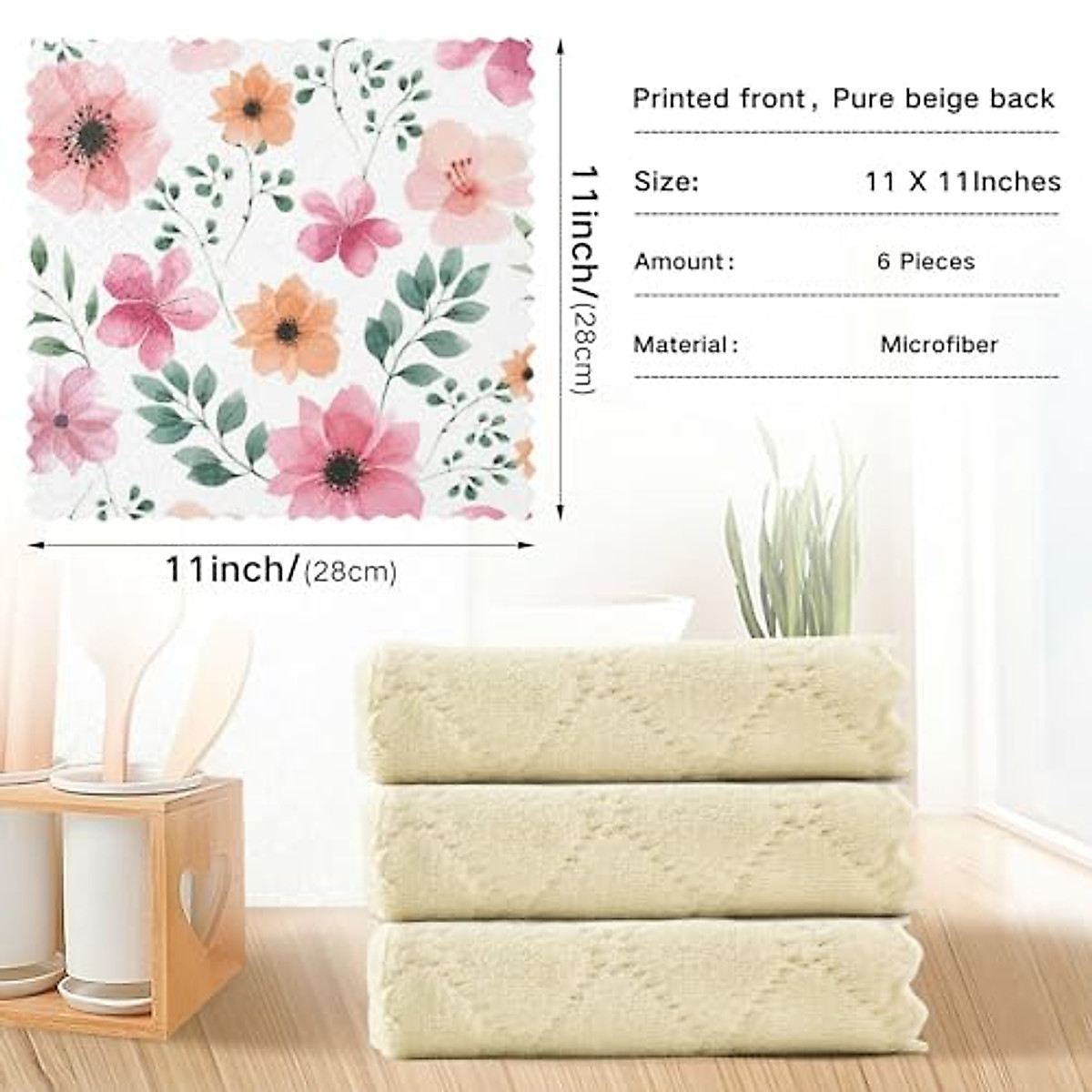 FRODOTGV Watercolor Floral Pattern Kitchen Towels and Dishcloths Sets Microfiber Washcloth Dish Towels Tea Towel Terry Cloth Dish Towels and Dish Cloths Cute Hand Towels for Kitchen