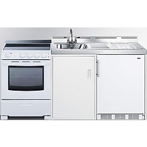 Summit Appliance ACK72ELSTW 72" Wide All-in-One Kitchenette with Electric Range, Refrigerator-freezer Included, Cutlery Bin, Storage Compartment