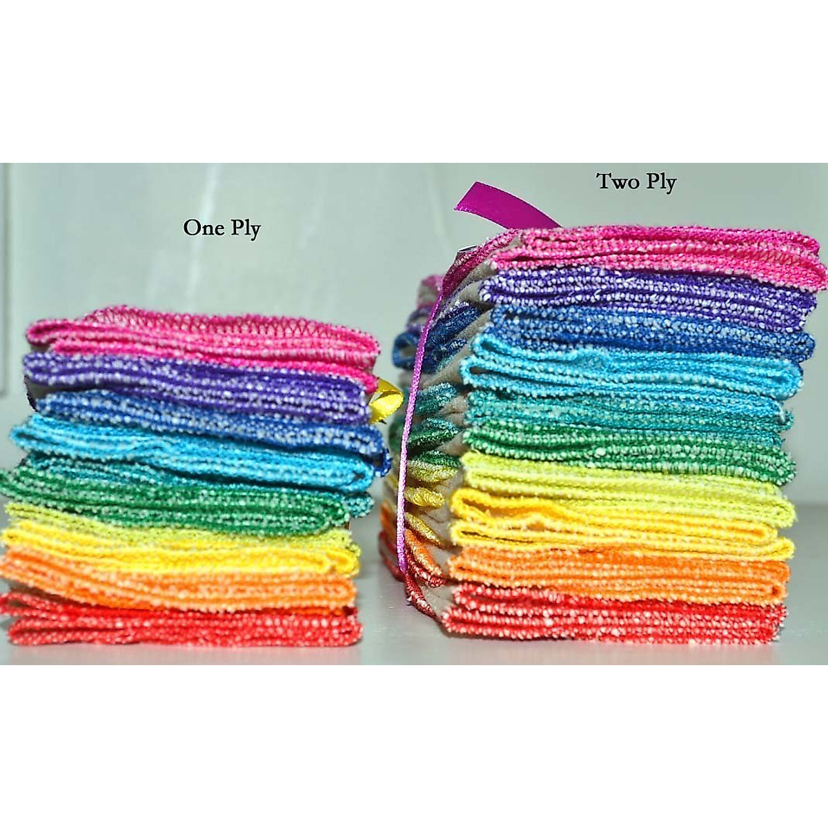 Gina's Soft Cloth Shop 2 Ply 11x12 Inches Unbleached Cotton Birdseye Paperless Towel Set of 10 Rainbow Edging