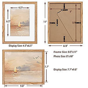 8x10 Picture Frame, Solid Oak Wood Photo Frame Display 5x7 Picture with Mat, 8 x 10 Wood Frame with Stand for Wall and Tabletop, 8"x10" Oak Picture Frame with Tempered Glass, 1 Pack