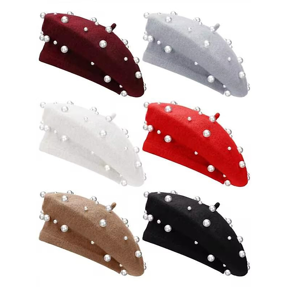 Vabean Wool Berets Pearl Beaded Beret Cap Beanie French Beret Hats for Women Sweet Elegant Starry Pearl Hat(Chic Color,6 Pcs)