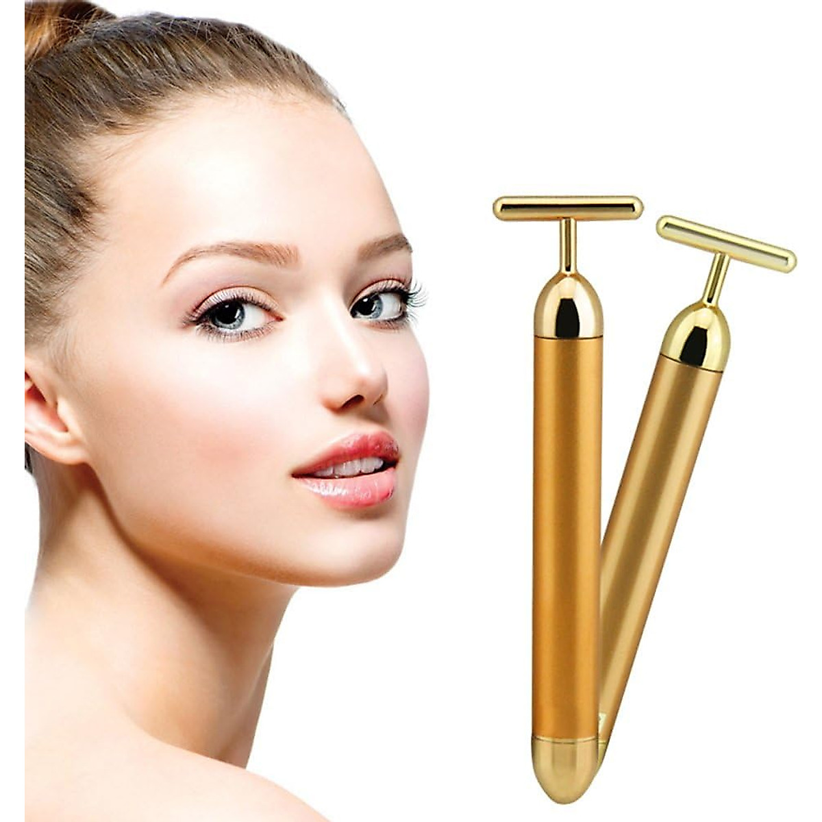 Angel Kiss Beauty Bar Energy Face Massager - 24k Golden T-Shape Pulse Electric Vibration Facial Self Skin Care Tool - Birthday Valentines Day Christmas Gifts for Her, Mom