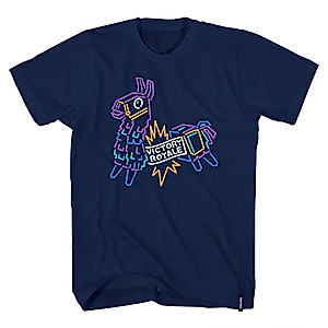 FORTNITE Boys Video Game Shirt - Squad Up, Llamas, Cuddle Team, Durr Burger, Guaco's Tacos T-Shirt (Navy Llama, X-Large)