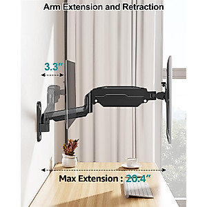 MOUNT PRO Single Monitor Wall Mount for 13 to 32 Inch Computer Screens, Gas Spring Wall Monitor Arm Holds Up to 17.6lbs, Full Motion Adjustable Wall Monitor Mount, VESA Mount 75x75, 100x100