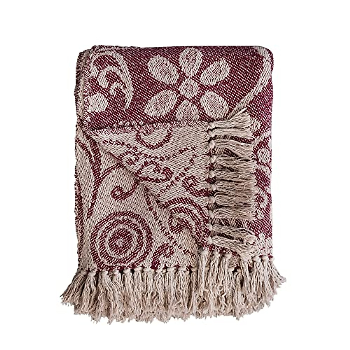 Bloomingville Recycled Cotton Paisley Pattern and Tassels, Multicolor Blanket Throw, Purple