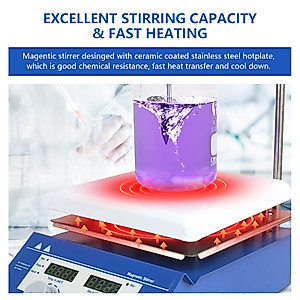 Digital Magnetic Hotplate Stirrer LED Display with Temperature Probe and Stir Bar Mixer 20L Stirring Capacity 350°C/662°F Hot Plate with Magnetic Stirrer 1500RPM