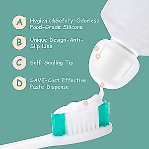 FRSISI Toothpaste Caps with Cleaning Brush,Self Closing Toothpaste Cap Silicone for Kids and Adults,Hygiene Mess Free Toothpaste Cover Dispenser Toothpaste Squeezer for Bathroom(6 Pack)