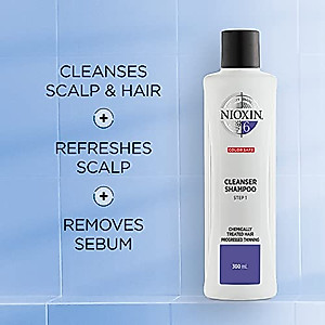 Nioxin System 6 Cleanser Shampoo, Bleached & Chemically Treated Hair with Progressed Thinning, 10.1 oz