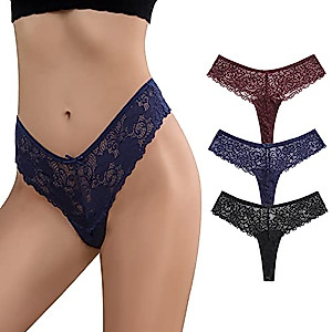 Aijolen G-String Thongs for Women Lace Panties Stretch T-back Tangas Low Rise Hipster Underwear Sexy