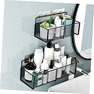 Alipis 1 set of Kitchen Necessities Black Sundries Bathroom Household Shower Wire Bin Toiletry Organizer Wall Rustproof Iron Mount Caddy Hanging Rack Shelf Wall- Storage Sorting Racks
