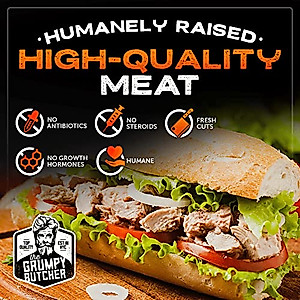 Grumpy Butcher Chicken Sandwiches (8 pack, each 4 oz) | Pulled Chicken with Caramelized Onions & Cheese | Fully-Assembled On Premium Bun | Just Heat & Eat