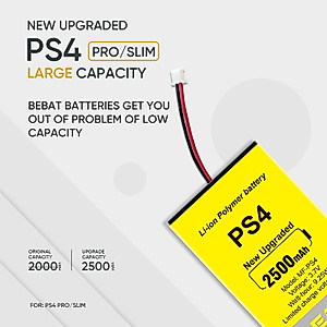 BEBAT 2pcs PS4 Controller Battery,2500mAh Replacement for PS4 Pro Slim Controller 2016 (or newer) CUH-ZCT2 or CUH-ZCT2U with Tool Kits,NOT Compatible with PS4 Wireless Controller 2015 and Before