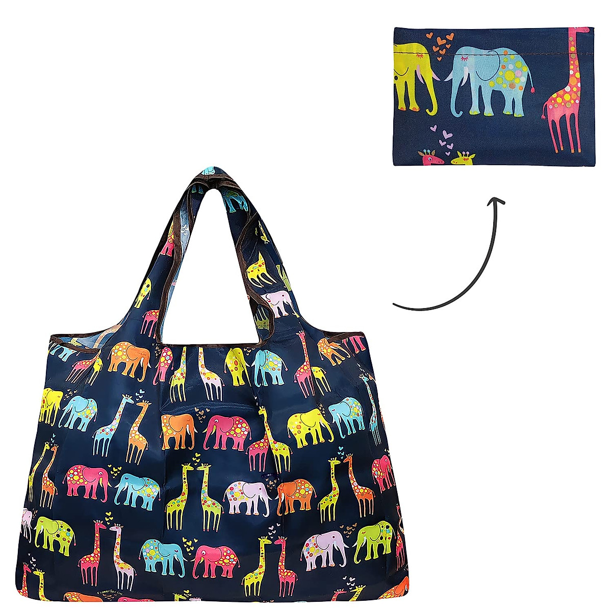 Wrapables Durable and Large Nylon Reusable Shopping Bag (Elephants & Giraffes)