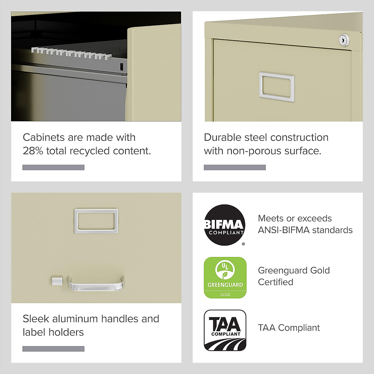 Hirsh Industries 22" Deep Vertical File Cabinet 4-Drawer Letter Size Putty, 17891