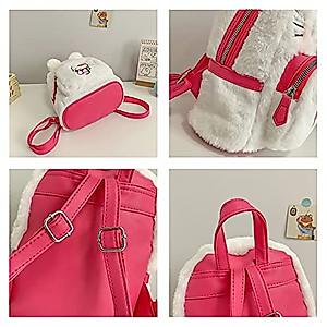 Cute Mini Plush Backpacks for Girls and Women, Kawaii Cat Face Soft Fuzzy Purse Handbags, Pink