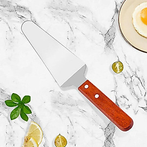 MBBITL 10x Pie Server Cake Holder Transfer Triangular Spade Spatula for Pizza Cake Baking Wood Wooden Handle Shovel Stainless Steel