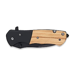 makerflo Beast Tactical Folding Pocket Knife with Natural Wood Handle -Spring Assisted, Multitool with Glass Cutter,Seatbelt Opener & Belt Clip -Ideal for Camping, Hiking, Self Defense,Survival,1pc