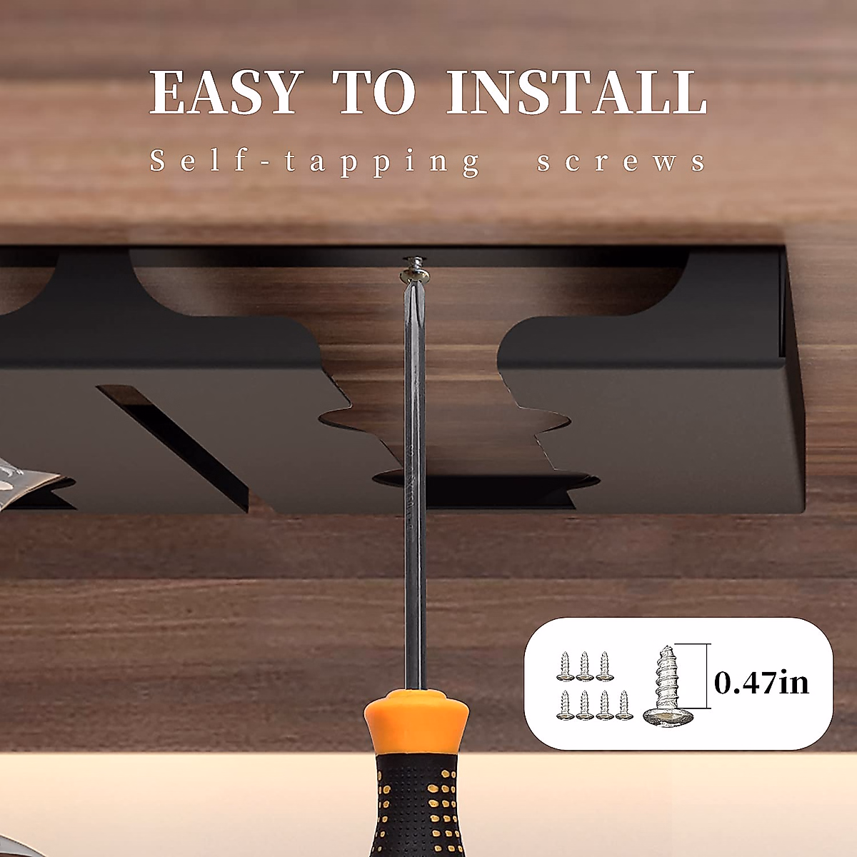 WSVILLE Wine Glass Rack - Under Cabinet Stemware Rack, Wine Glass Holder Glasses Storage Hanger Stainless Steel Material for Kitchen,Bar,Restaurant,Screw Install, Black