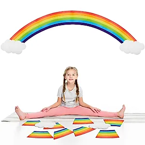 10 Pcs Jumbo Rainbow Cardboard Cutouts Bulletin Board Set Wall Decal Paper Cloud Centerpiece with Glue Point Dot Colorful Giant Rainbow Decoration for Girls Birthday Rainbow Party Room