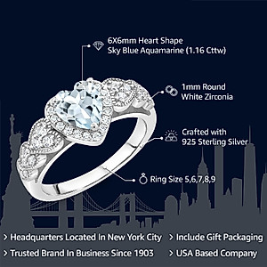 Gem Stone King 925 Sterling Silver Gemstone Birthstone Heart Engagement Ring | 6MM Heart Shape | Wedding Engagement Anniversary Promise Ring For Women | Available In Size 5, 6, 7, 8, 9