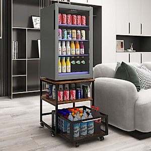 PUNCIA 19.7x19.7in Mini Fridge Stand with Storage and Wheels Heavy Duty Mini Fridge with 4 Lockable Wheels Table Beverage Refrigerator Stand for Coffee Bar Fridge Car for Office Home Bedroom Dorm