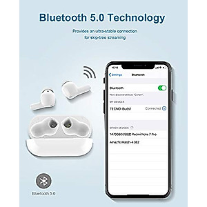 TECNO True Wireless Bluetooth Earbuds, Wireless in Ear Headphones with Charging Case, Wireless Bluetooth Headphones Noise Cancelling, IPX5 Waterproof and Deep Bass for Sports Buds1 White