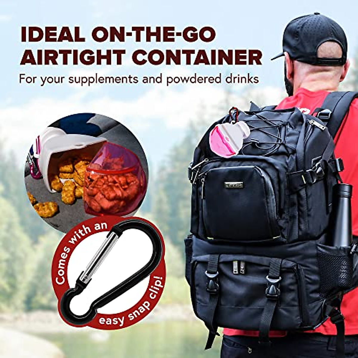 Multipurpose Protein Powder Container, Airtight Powder Container with Protein Powder Funnel, On-The-Go Supplement Container for Gym and Outdoor Enthusiasts, White/Pink, 120 CCs - MyMix2go