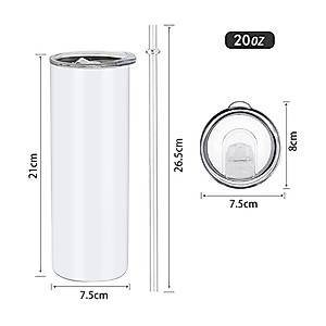 ZREGGUR 25Pack 20 oz Sublimation Blank Tumblers bulk Skinny, Stainless Steel Double Wall Insulated Straight Sublimation Cups with Lid and metal straw, Individually Box, Heat Transfer