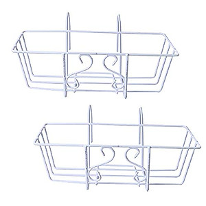 OBANGONG 2 Pcs Iron Hanging Shelf Basket with Hooks,Balcony Planter Shelf Hanging Flower Pot Holder Cubicle Hanging Shelf Railing Plant Hanger-32 x 15 x 15cm/12.5 x 5.9 x 5.9inch