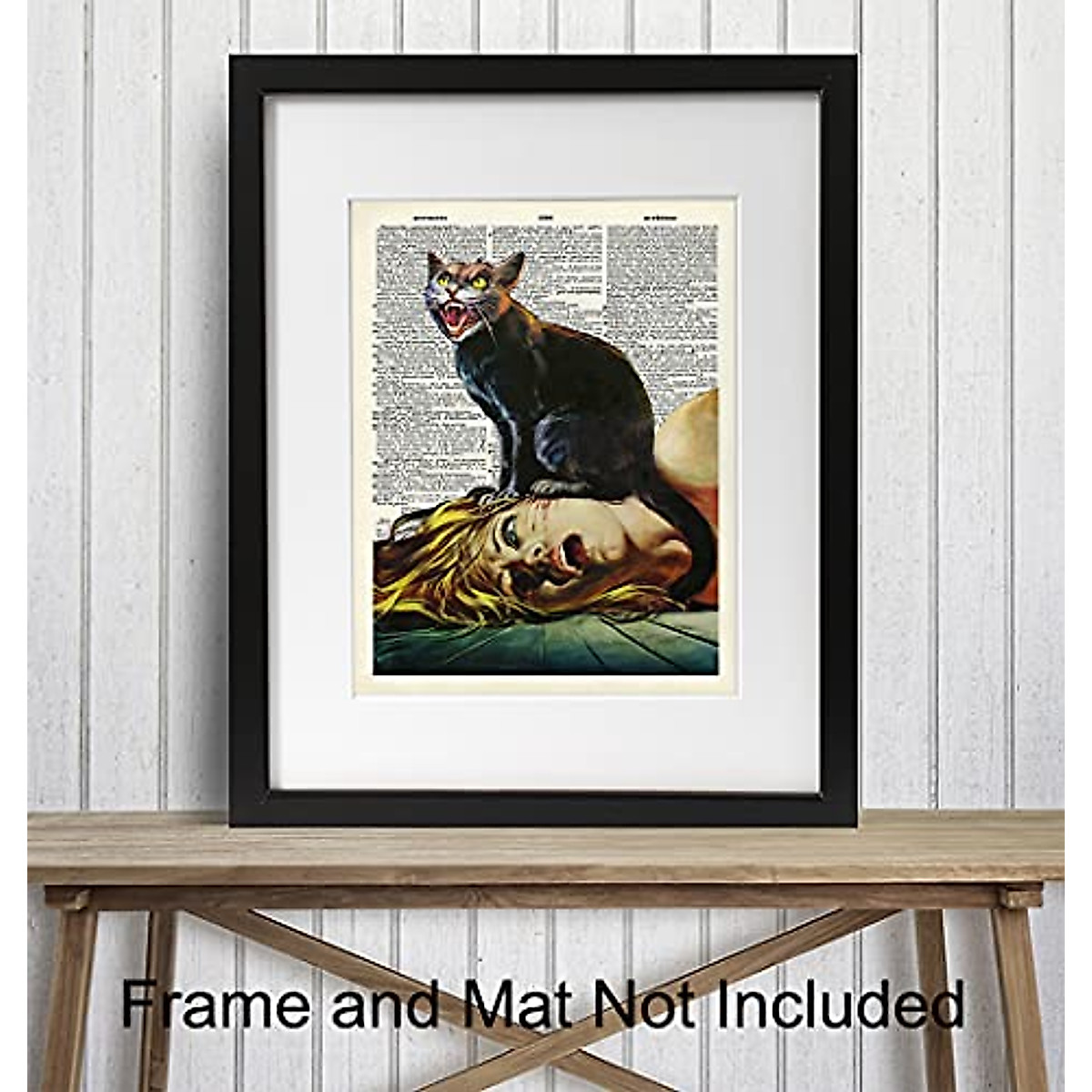 Cat Horror Movie Wall Art & Decor - Black Cat Decorations - Cat Themed Picture Prints - Creepy Gothic Goth Scary Movie Poster - Cat Lover Gifts for Women, Men - Funny Cat Lady Home Decor 8x10