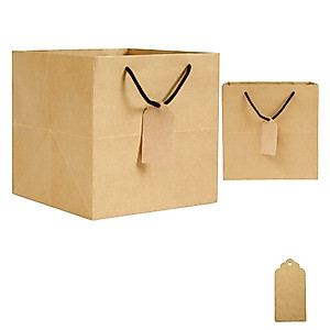 TOHOKU PRIME Brown Square Bottom Bags with Handles Bulk (30PCS) 10"x10"x10" Heavy Duty Kraft Paper Bags Perfect for 9" & 8" Cake Box, Square Shopping Bags with Handles, Square Gift Bags for 8" Gifts