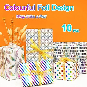 Egcina Present Rainbow Wrapping Paper, 10 Sheets Birthday Christmas Wedding BabyShower Present Foil Wrapping Paper for Kids, Adults, Princess Pink Barbie Rainbow Happy Birthday