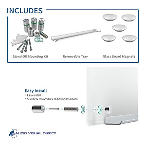 Audio-Visual Direct Magnetic White Glass Dry-Erase Board Set - 8' x 4' - Includes Magnets, Hardware & Marker Tray
