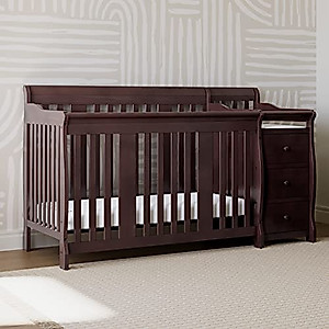 Storkcraft Portofino 5-in-1 Convertible Crib and Changer (Espresso) – Crib and Changing Table Combo with 3 Drawers, Includes Baby Changing Pad, Converts to Full-Size Bed
