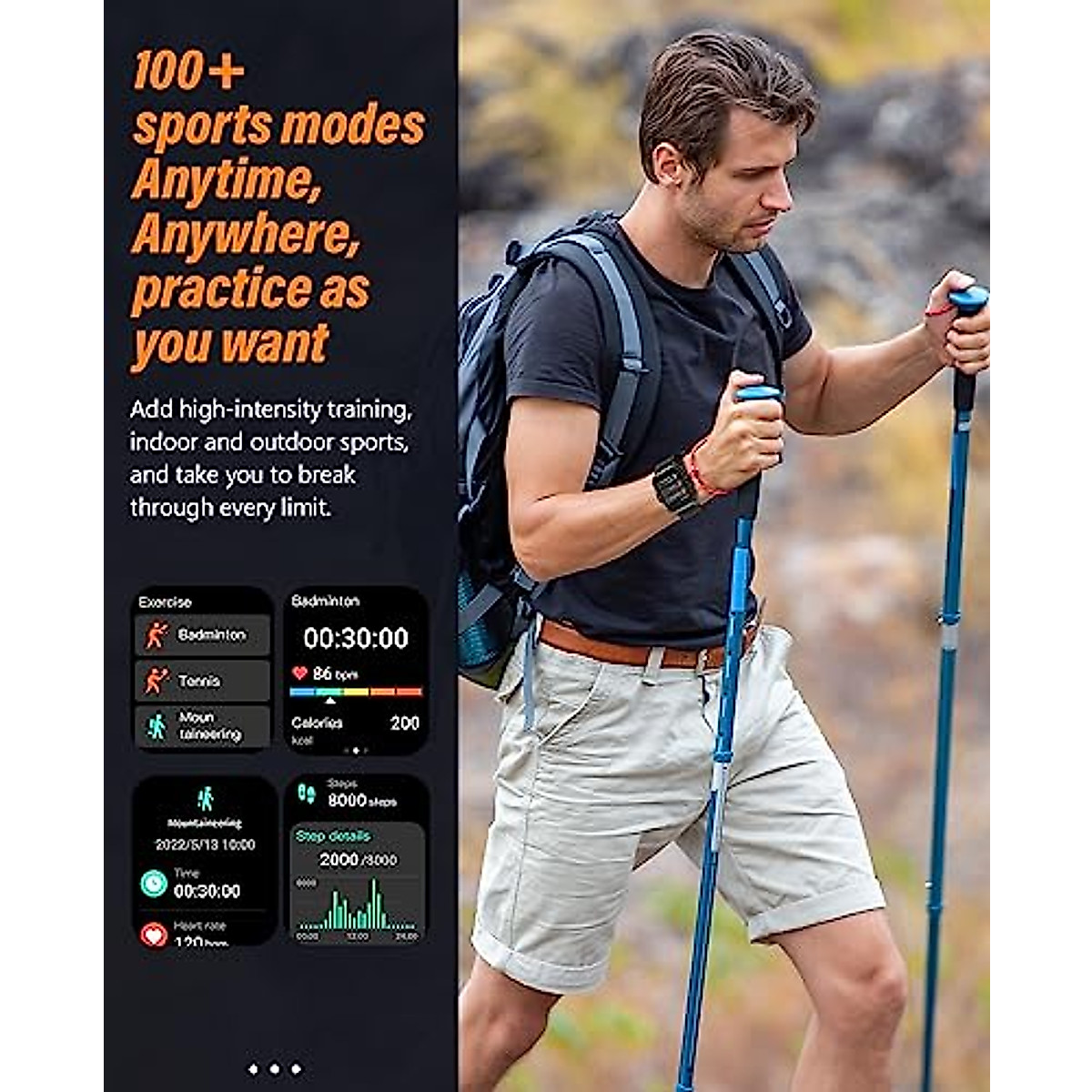 EarlySincere Smart Watch, 1.96''HD Full Touch Screen Bluetooth Call Outdoor Sports Watches with Waterproof Dust-Proof, Activity Fitness Tracker Blood Oxygen Sleep Monitor Pedometer for iOS Android