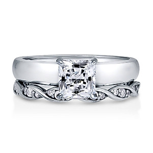 BERRICLE Sterling Silver Solitaire Wedding Engagement Rings 1.2 Carat Princess Cut Cubic Zirconia CZ Ring Set for Women, Rhodium Plated Size 7