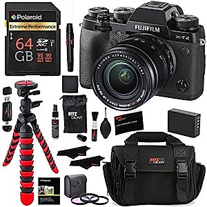 Fujifilm X-T2 Mirrorless Digital Camera 18-55mm F2.8-4.0 R LM OIS Lens, Polaroid 64GB, Filter Kit, Bag, Tripod, Spare Battery and Accessory Bundle