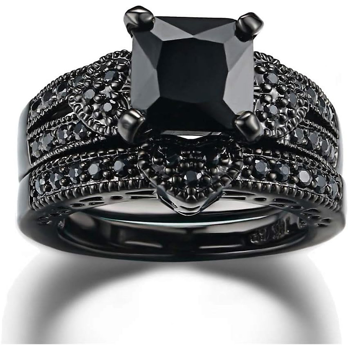 LOVERSRING Couple Ring Bridal Set His Hers Black Stainless Steel 10k Black Wedding Ring Band Set