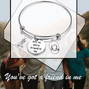 Lywjyb Birdgot Best Friend Bracelet Gift You've got a friend in me Engraved Charm with Boot and Cowboy Hat Gift for Her (Silver)