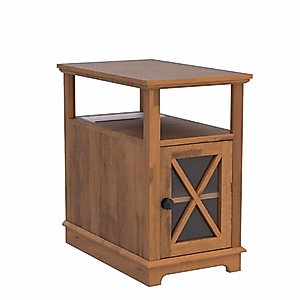 NBBOTBOT End Table with Charging Station, Side Table with USB Ports and Outlets, Nightstand with Adjustable Shelves, Narrow Side Table with Storage Cabinet for Living Room, Bedroom, Brown