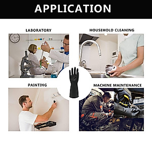 Uxglove Chemical Resistant Latex Gloves,Cleaning Protective Safety Work Heavy Duty Rubber Gloves,12.6",Black 1 Pair Size Large