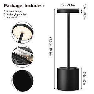 YIBEN Cordless Table Lamp, Rechargeable LED Battery 5000mAh Metal USB Portable Powered Desk Lamp, 3 Levels Brightness Light for Restaurants Outdoor (10.25in Black)