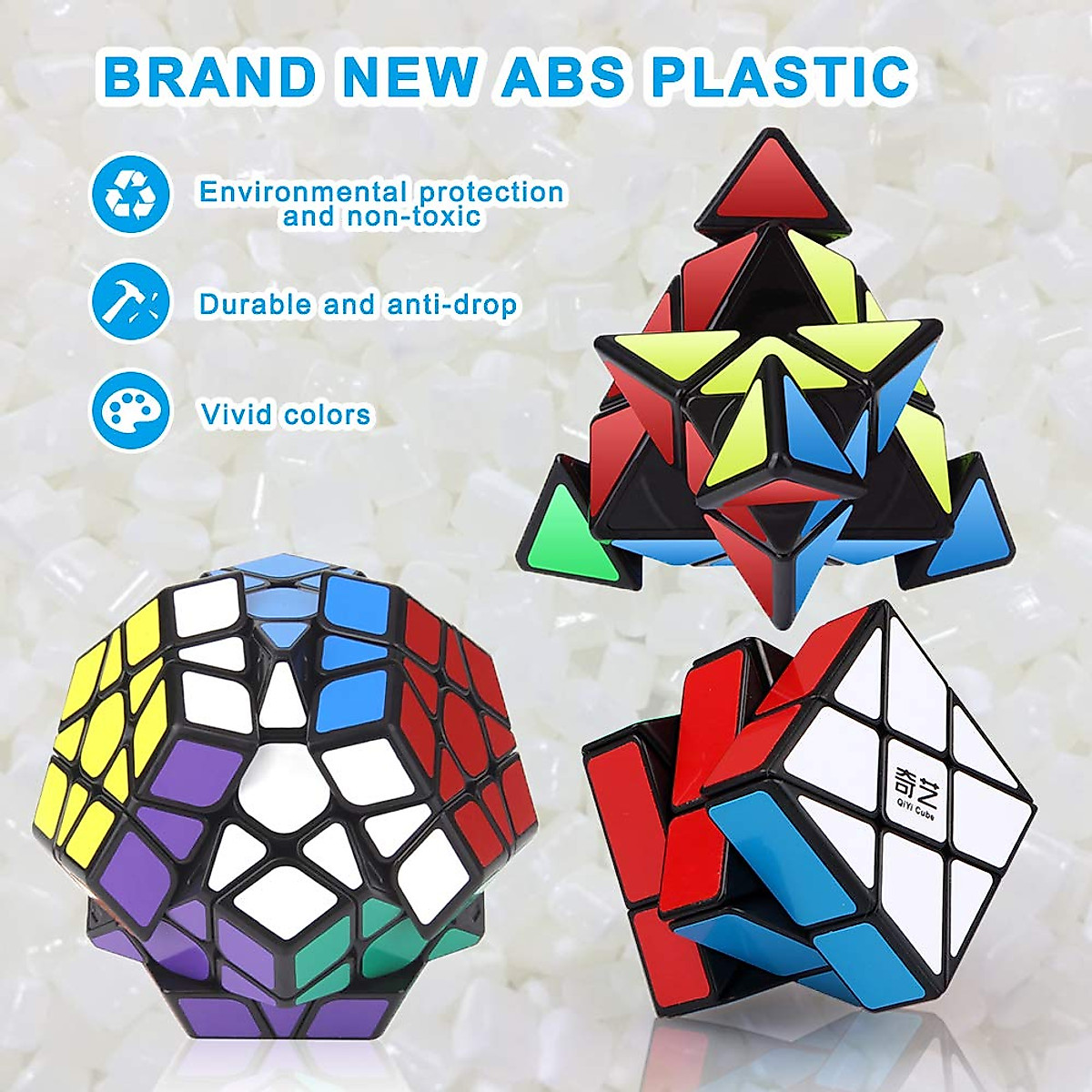 Roxenda Speed Cube Set, Speed Cube Bundle of 2x2 4x4 Megaminx Windmill Cube and Pyramid Cube Smoothly Magic Cubes Collection for Kids & Adults [5 Pack] (Black)